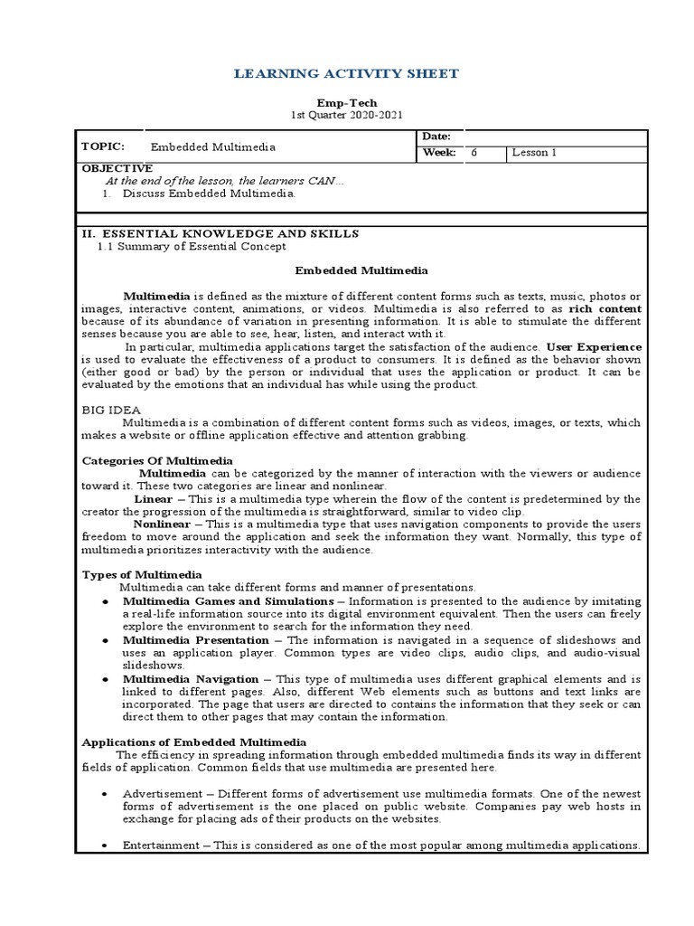 Learning Activity Sheet: at The End of The Lesson, The Learners CAN ...