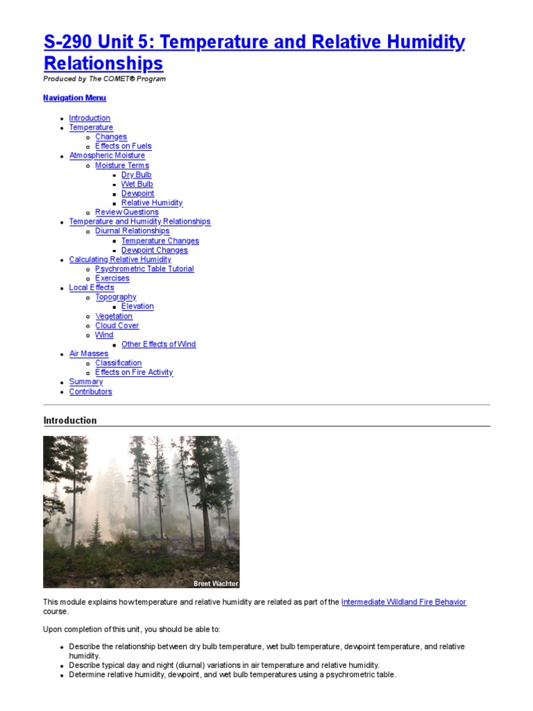 Temperature and Relative Humidity Relationships | PDF