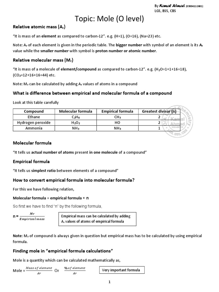 Mole OL Notes. | PDF | Molecules | Mole (Unit)