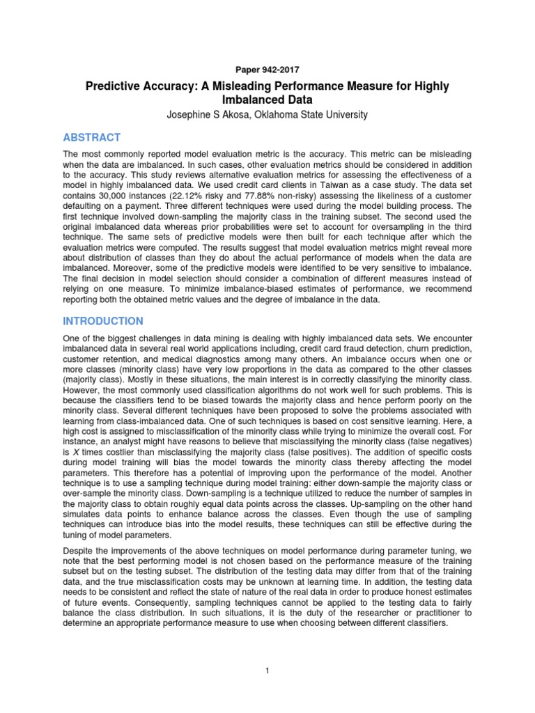 Predictive Accuracy: A Misleading Performance Measure For Highly Imbalanced Data | PDF ...