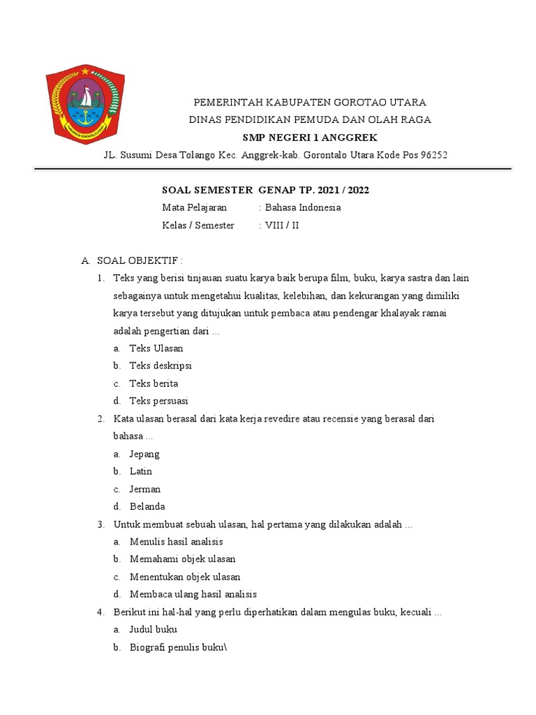 Soal BHS Indonesia Kls. Viii | PDF