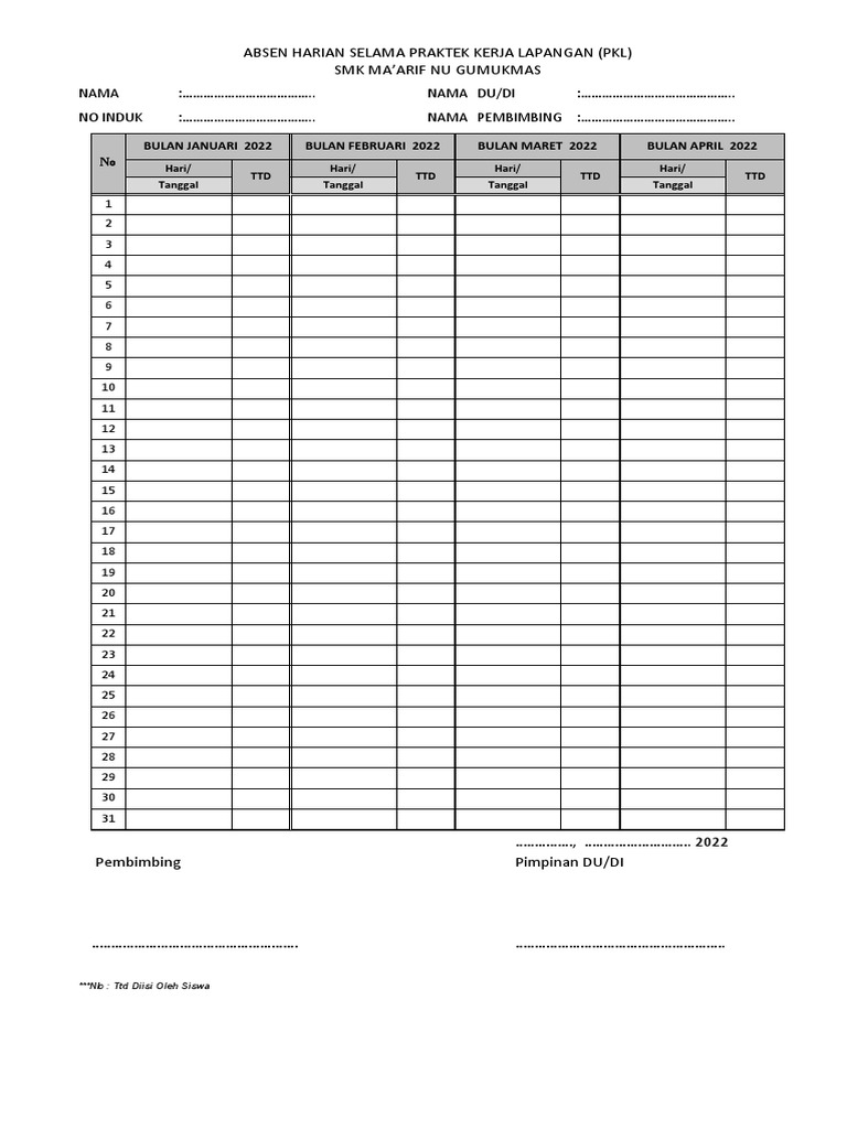 Absen Harian & Jurnal Harian | PDF | Griya & Taman