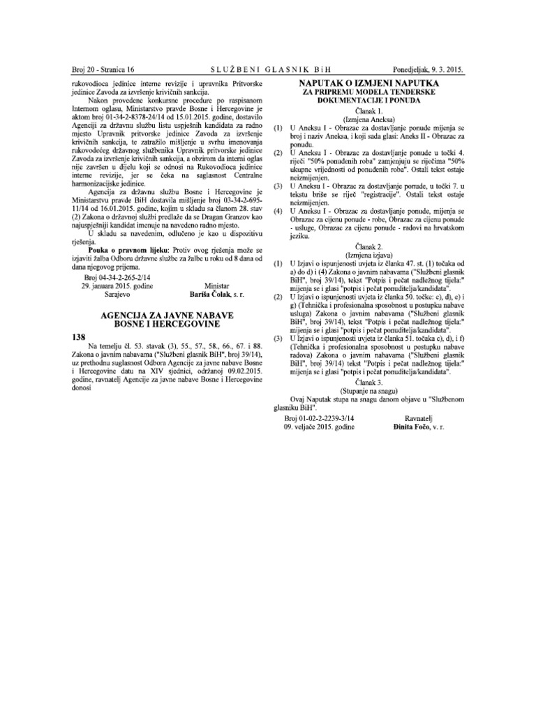 Uputstvo o Izmjeni Uputstva - Za Pripremu-Tenderske-Dokumentacije-I-Ponuda | PDF