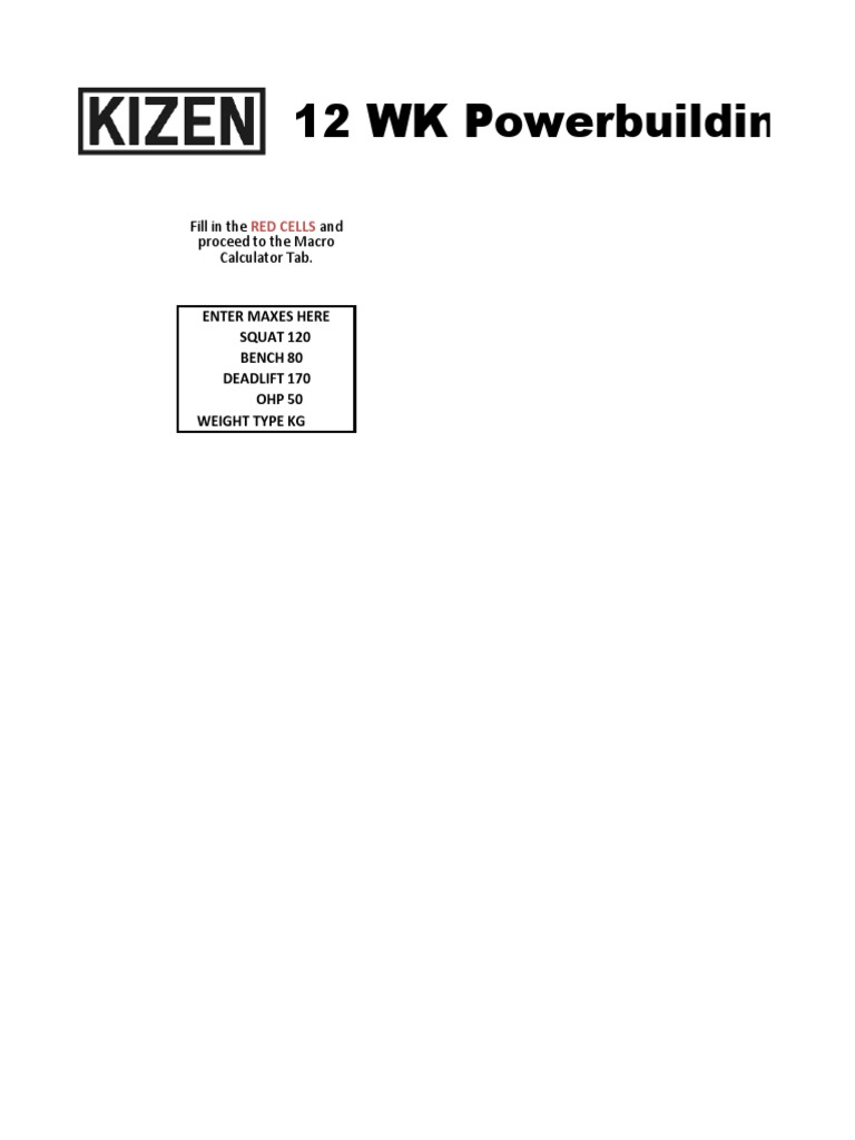 12 WK Powerbuilding Program: Fill in The and Proceed To The Macro ...