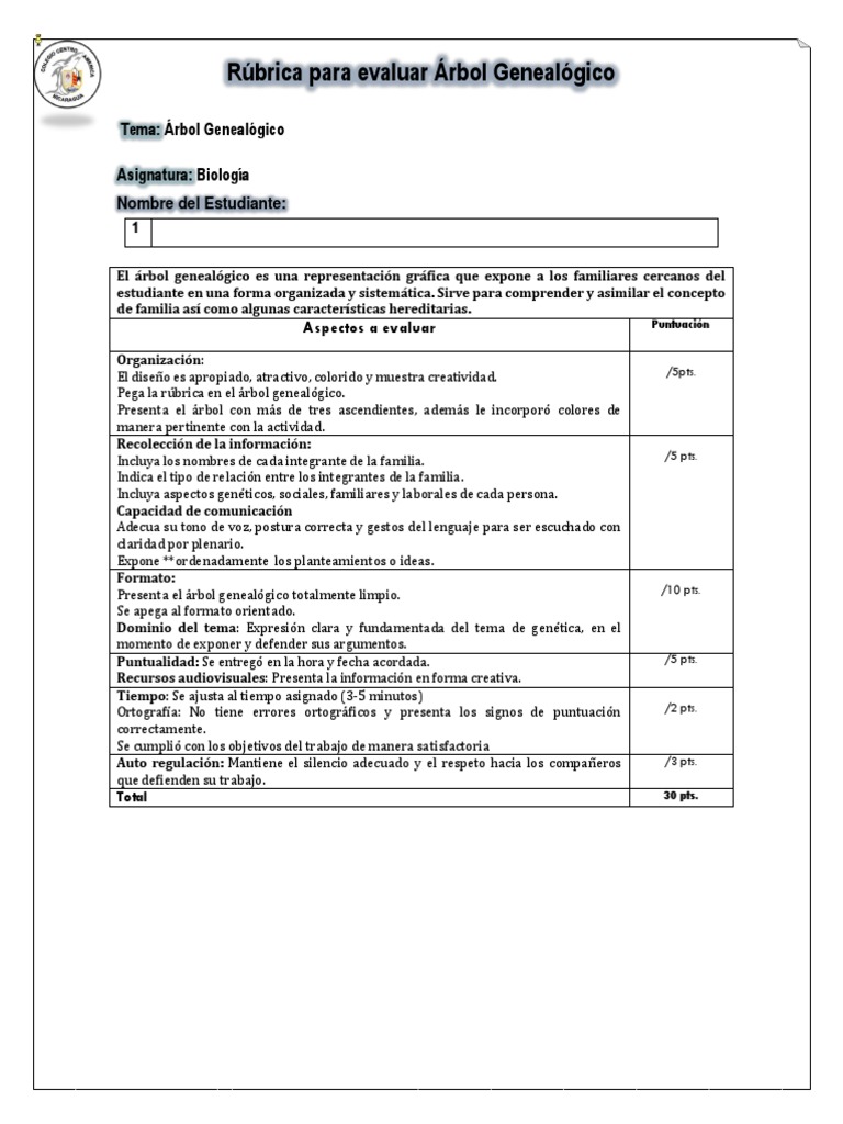 Rubrica Evaluación Arbol Genealogica | PDF