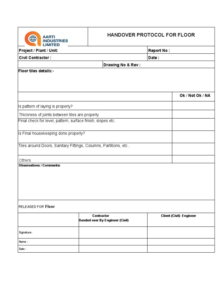 A Comprehensive Handover Protocol for Floor Tiling: Ensuring Quality ...