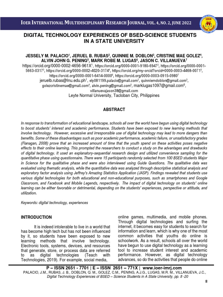Digital Technology Experiences of BSED - Science Students in A State ...