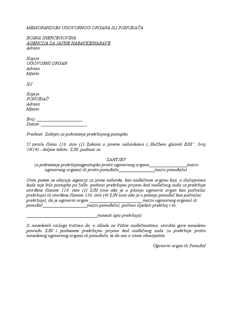 Zahtjev Za Pokretanje Prekrsajnog Postupka | PDF