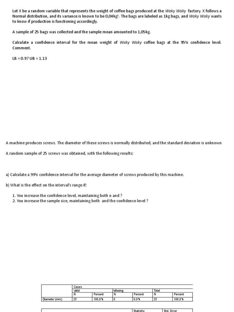 Exercises | PDF | Standard Deviation | Confidence Interval