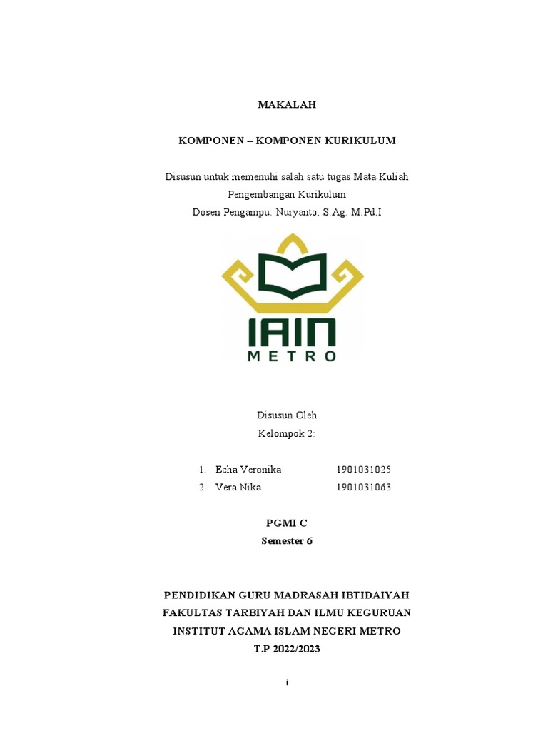 Komponen Komponen Kurikulum | PDF