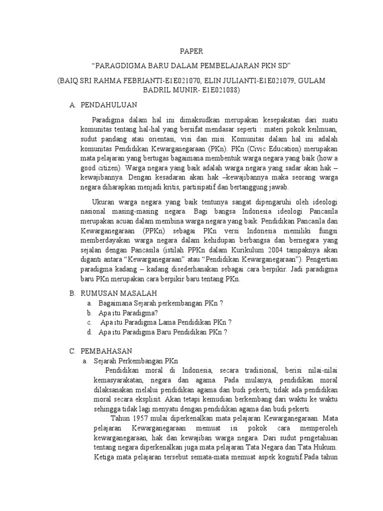 PAPER Pend. PKN SD | PDF | Politik | Ilmu Sosial