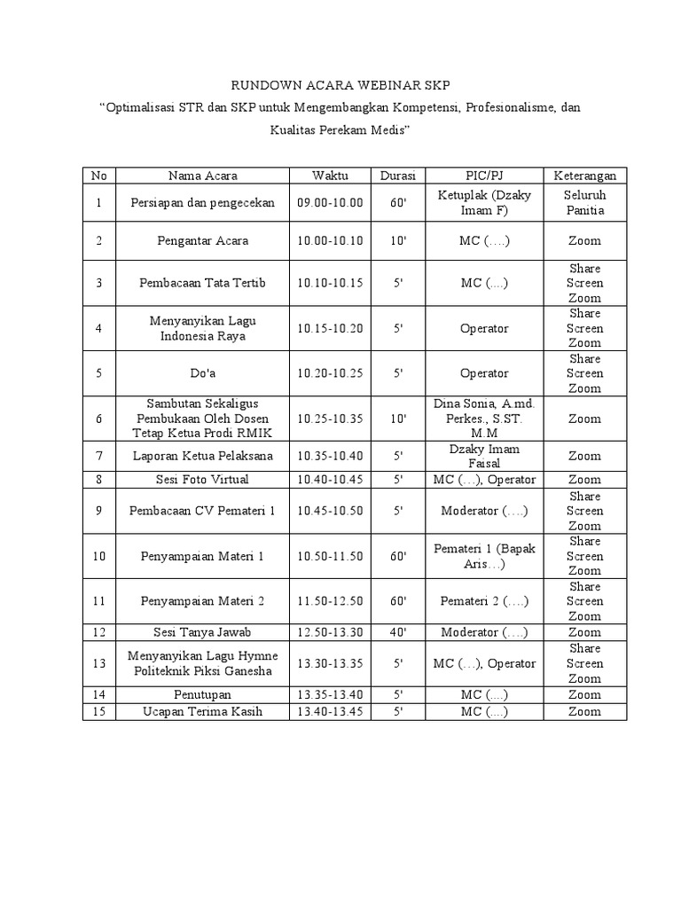 Rundown Acara Webinar | PDF