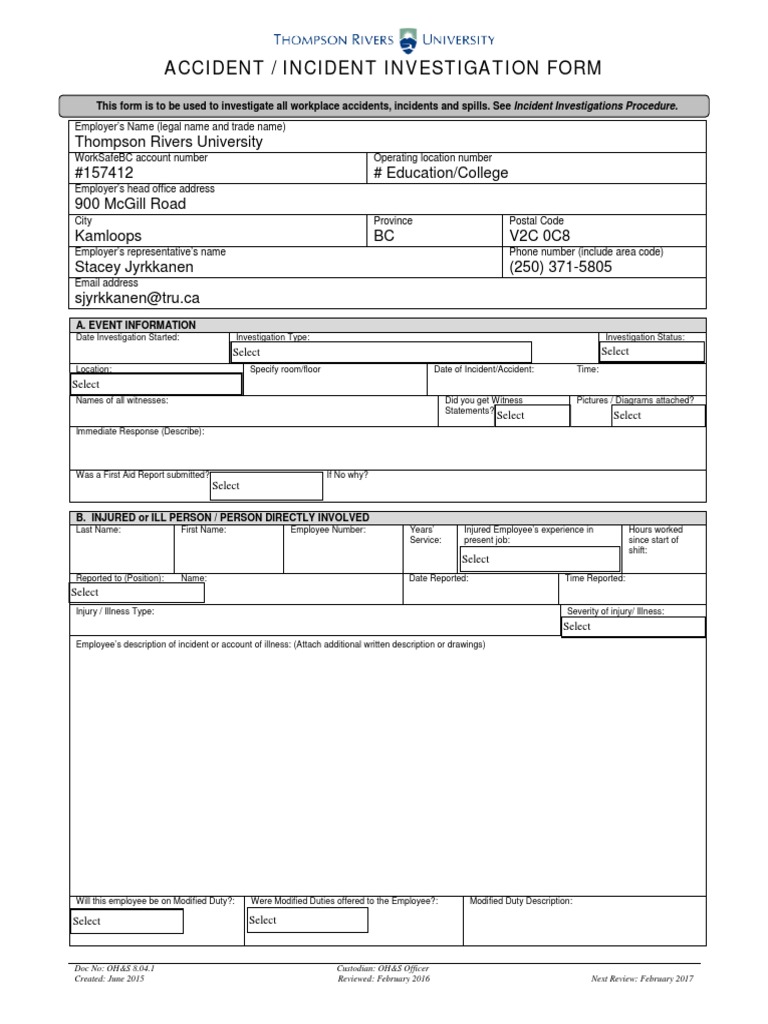 Accident Incident Investigation Report Form | PDF | Personal Protective ...