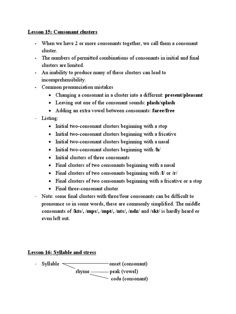 Lesson 15: Consonant Clusters | PDF