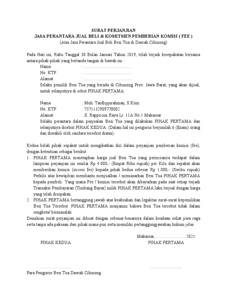 Surat Perjanjian Pembagian Fee | PDF