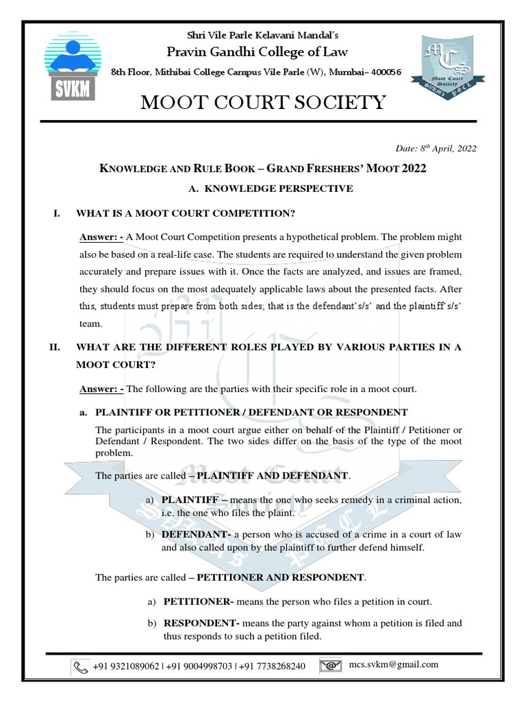 Freshers' Moot 2022 Moot Proposition SVKM PGCL | PDF | Judge | Mootness