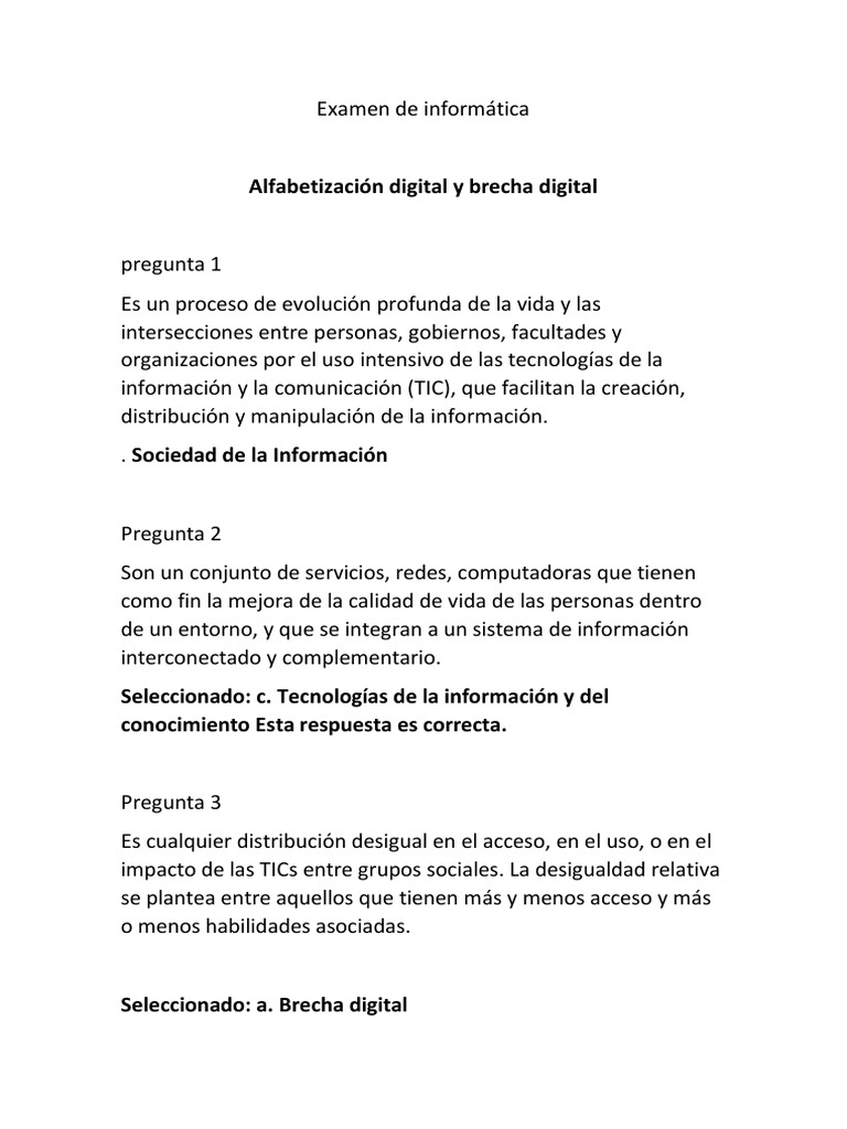 Examen de Informatica 1 | PDF | Hardware de la computadora | Informática