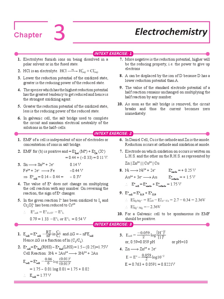 12.3 Electrochemistry Solution - Premium | PDF | Redox | Electrochemistry
