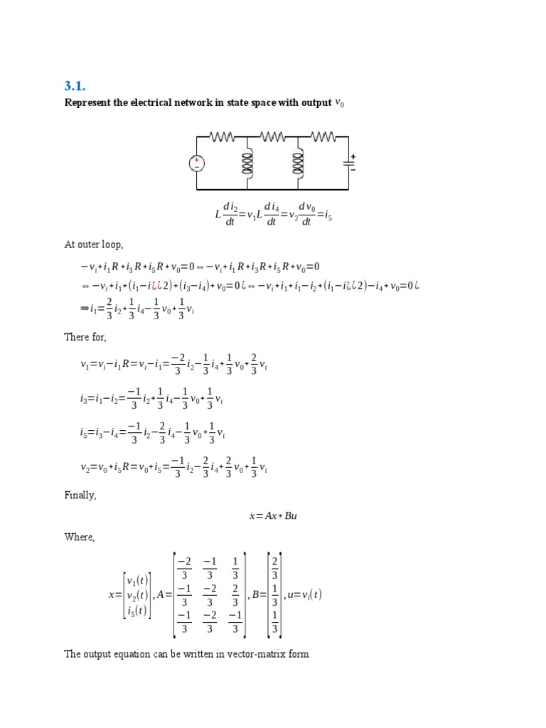 Represent Electrical Network State Space Models | PDF | Applied Mathematics | Systems Theory