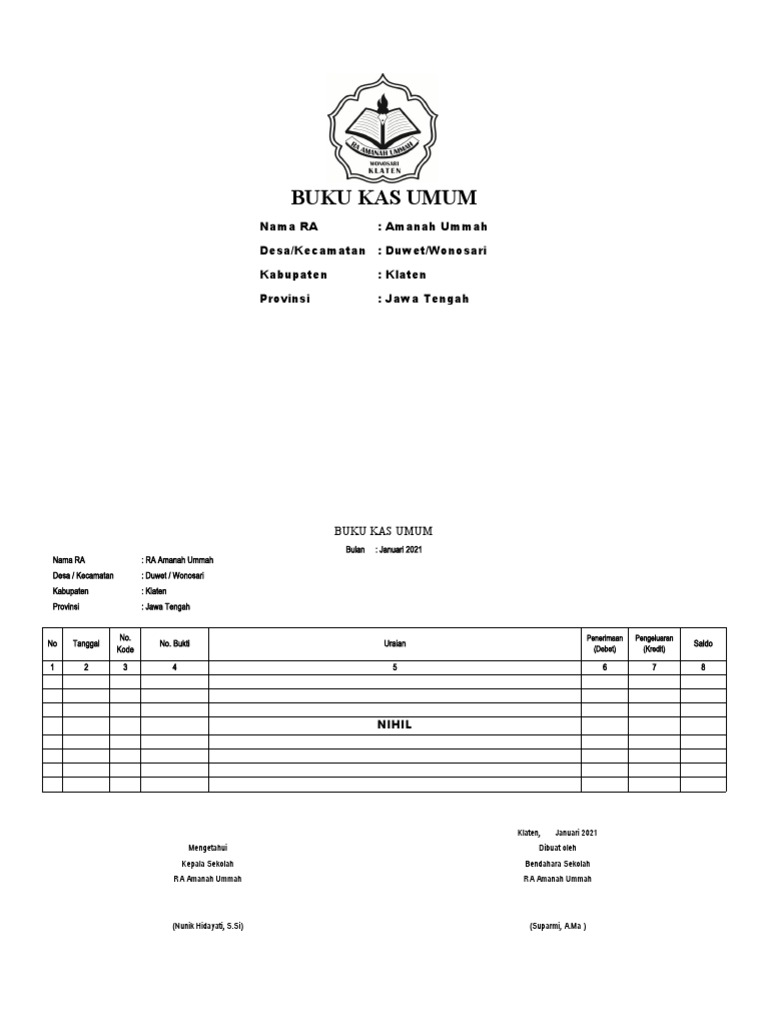 Contoh BKU BOP Juli - Des Dengan Sisa Saldo Di Tahap 1 | PDF