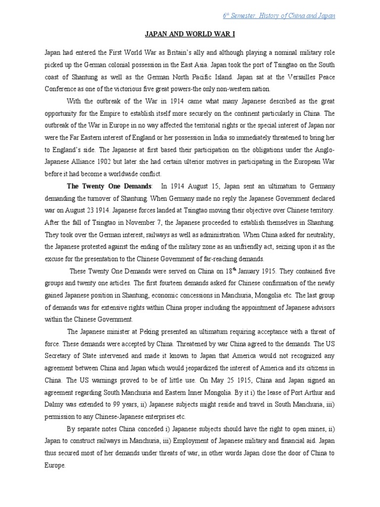 Japan and The First World War | PDF | Empire Of Japan | World War I