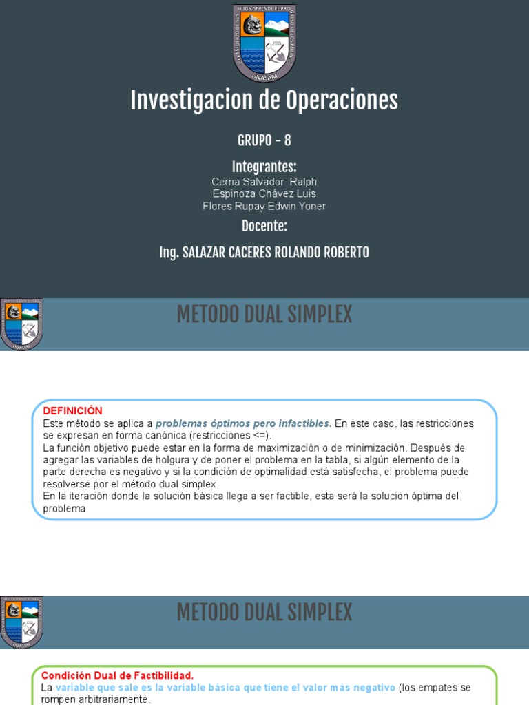 Investigación de Operaciones-Método Simplex Dual | PDF | Análisis | Algoritmos