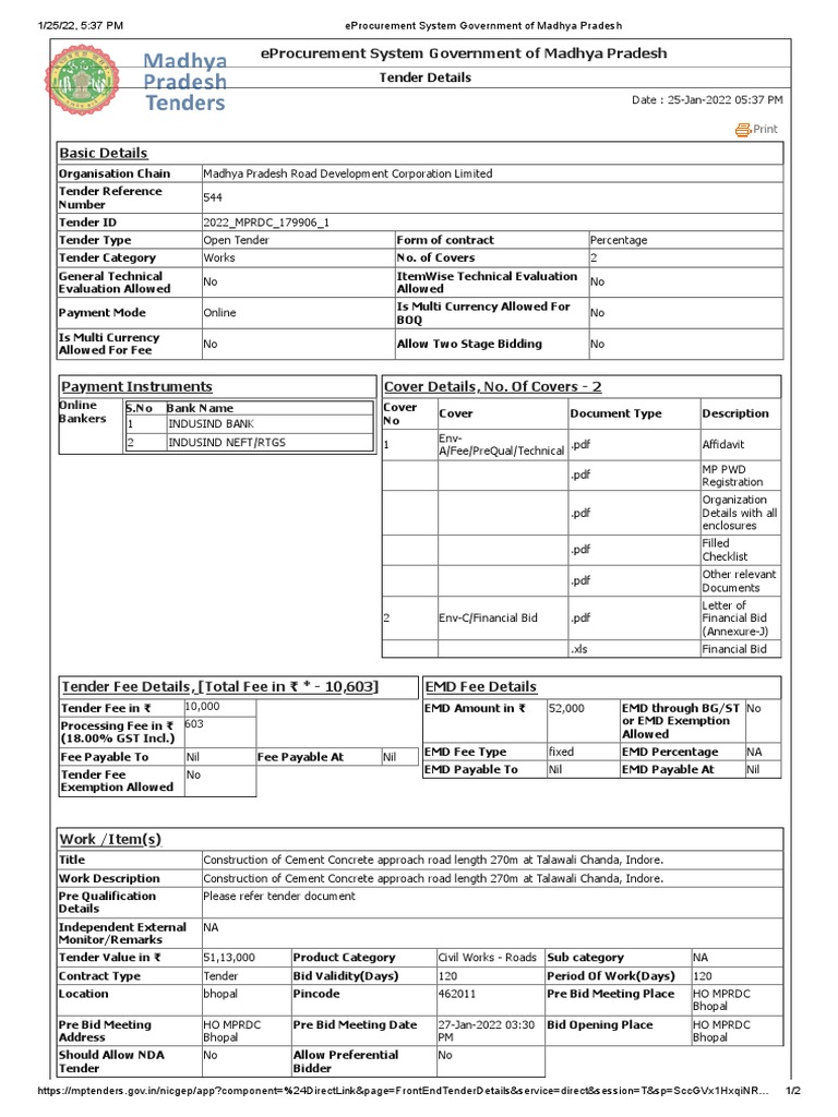 EProcurement System Government of Madhya Pradesh MPRDC 1 | PDF