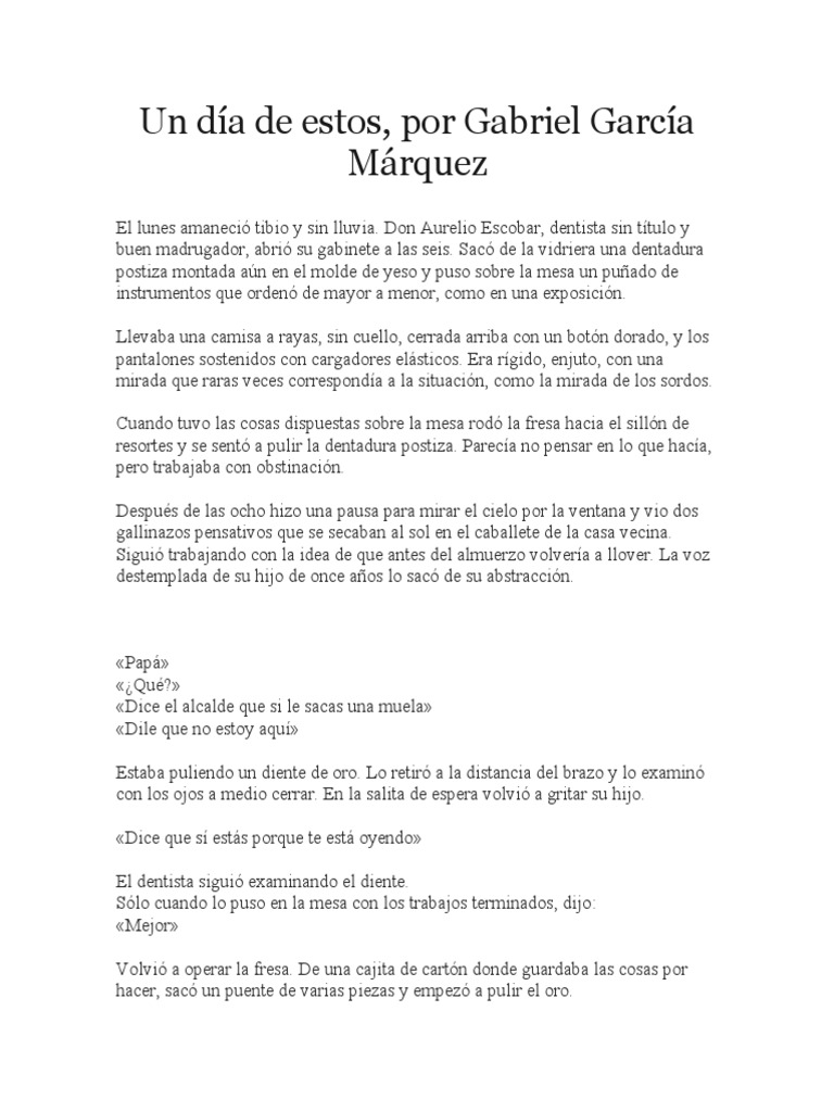 Un Día de Estos | PDF | Gabriel García Márquez