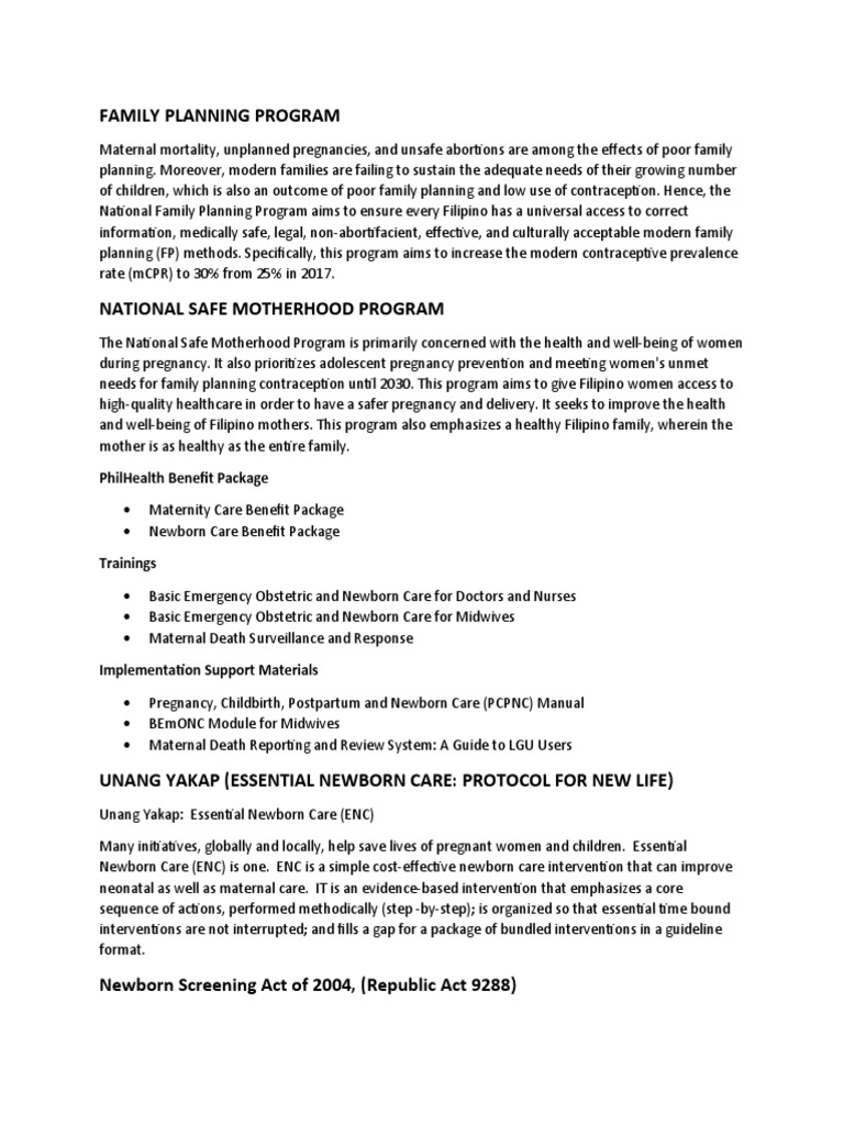 Policies, Laws and Other DOH Programs On Maternal and Child Care | PDF ...