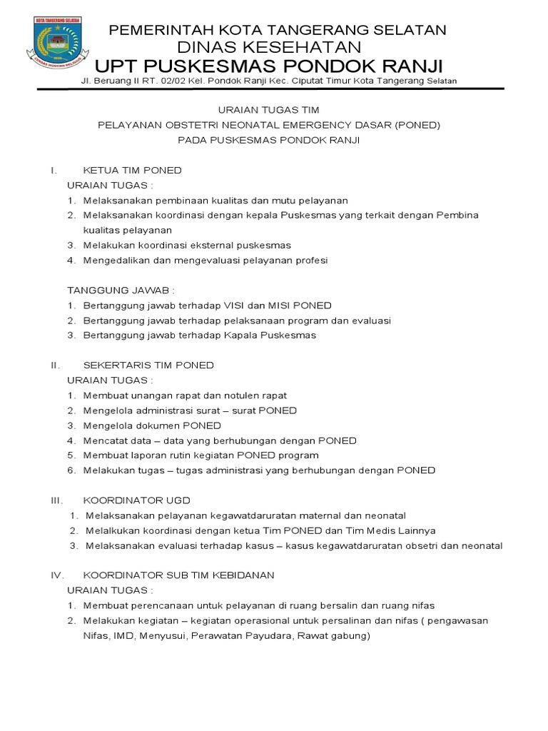 Uraian Tugas Tim Poned | PDF