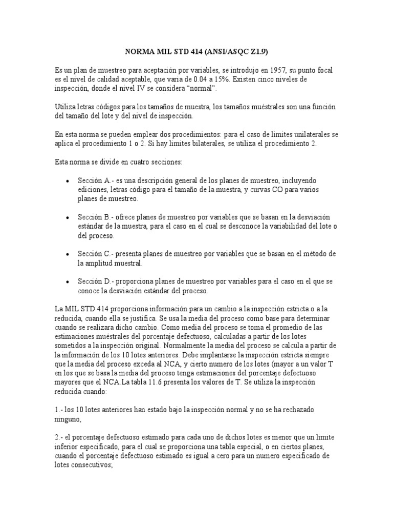 Mil STD 414 | PDF | Desviación Estándar | Muestreo (Estadísticas)