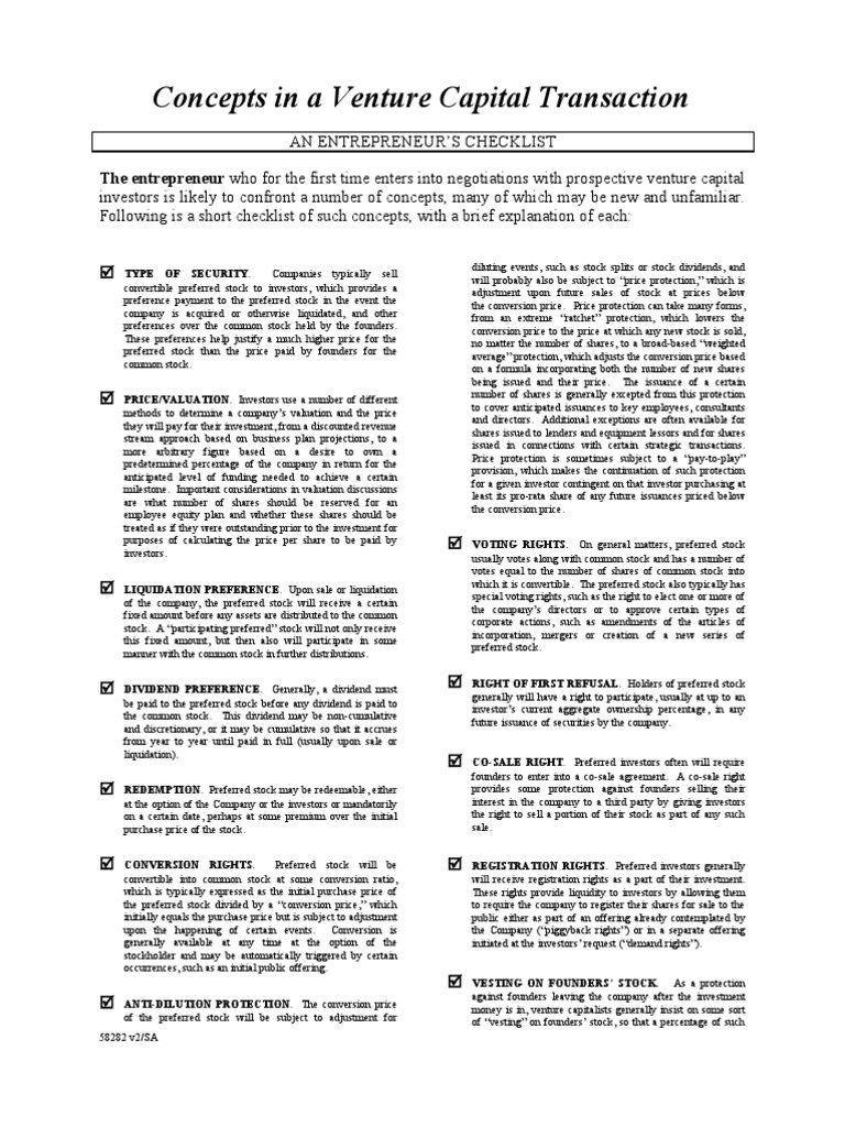 Concepts in A VC Transaction | PDF | Preferred Stock | Stocks