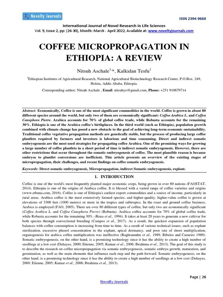 Coffee Micropropagation in Ethiopia: A Review | PDF