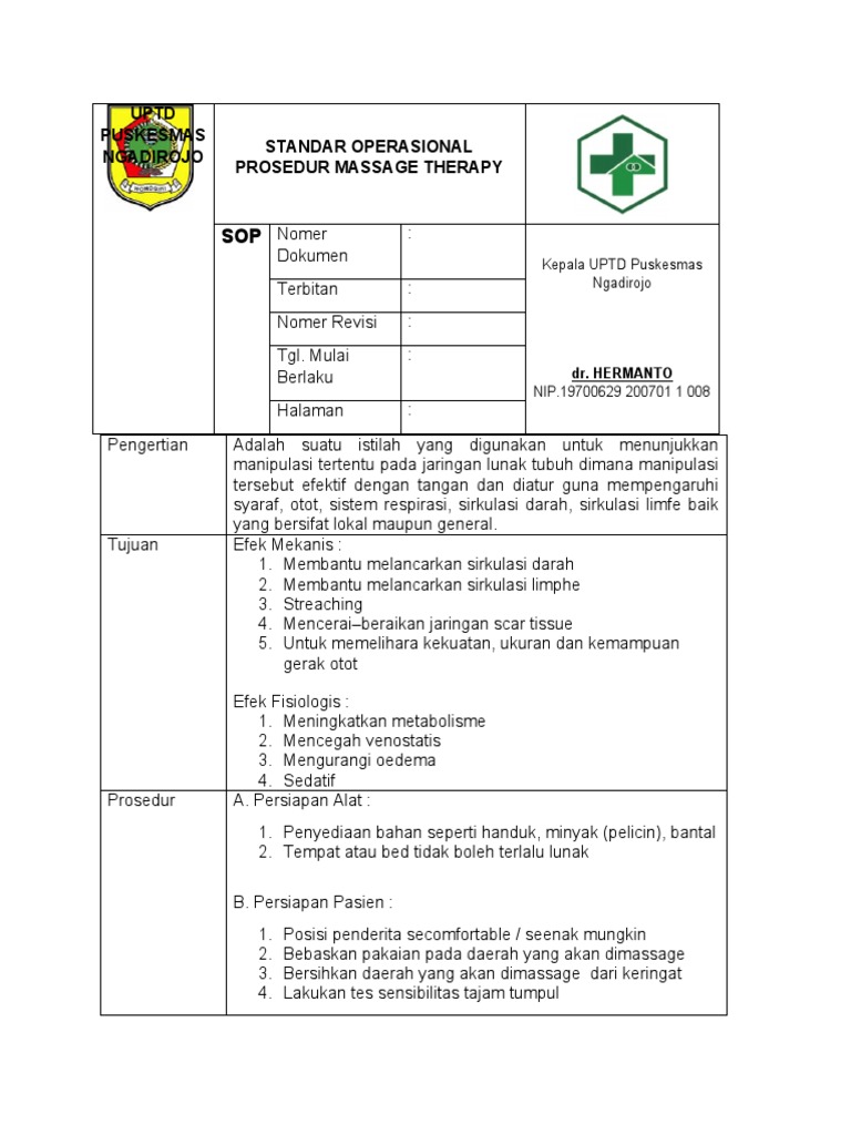 SOP Massage | PDF