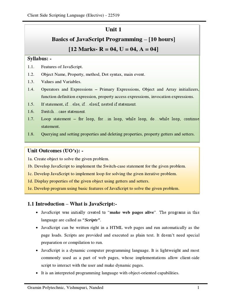 Client Side Scripting Language - 22519-Ifinal | PDF | Control Flow | Java Script