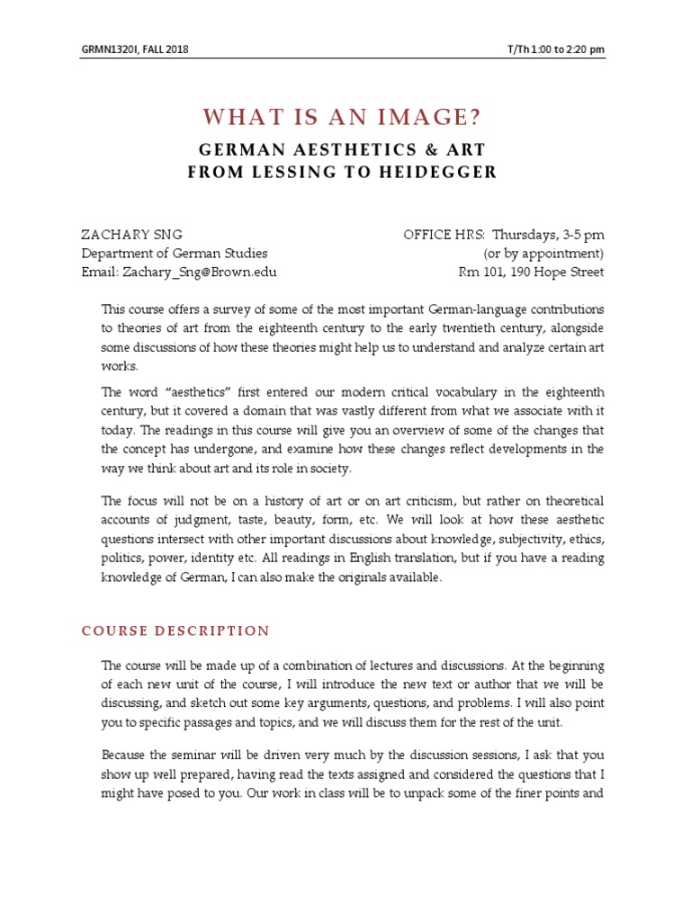 GRMN1320I German Aesthetics Syllabus 2018 | PDF | Aesthetics | Immanuel ...