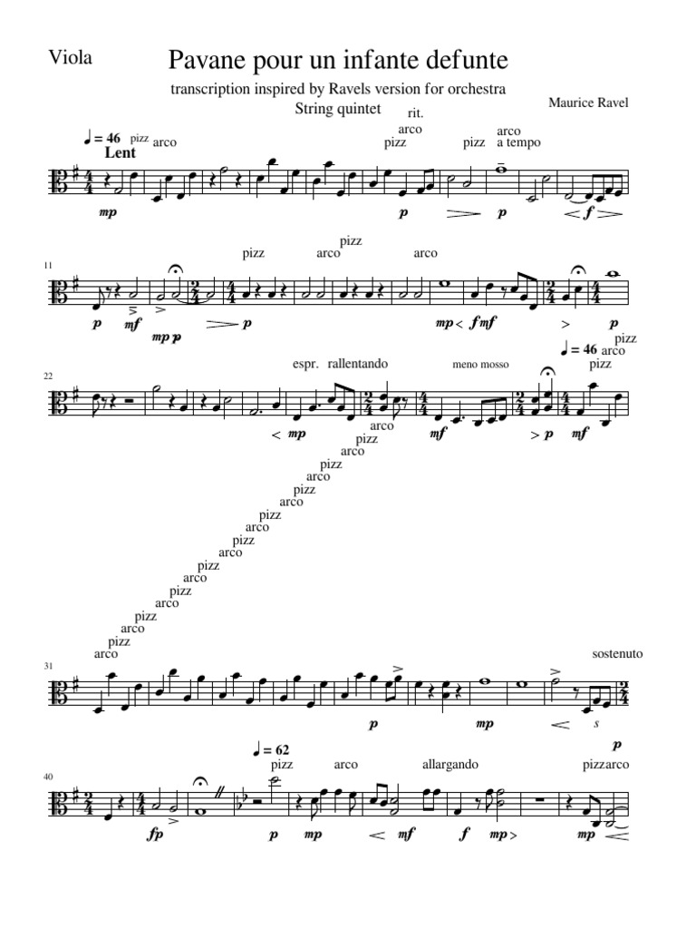 Ravel's Pavane String Quintet Transcription | PDF | Musical Notation ...