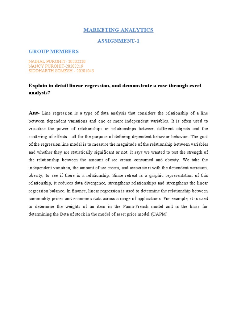Marketing Analytics - Group Assignment 1 | PDF | Linear Regression ...