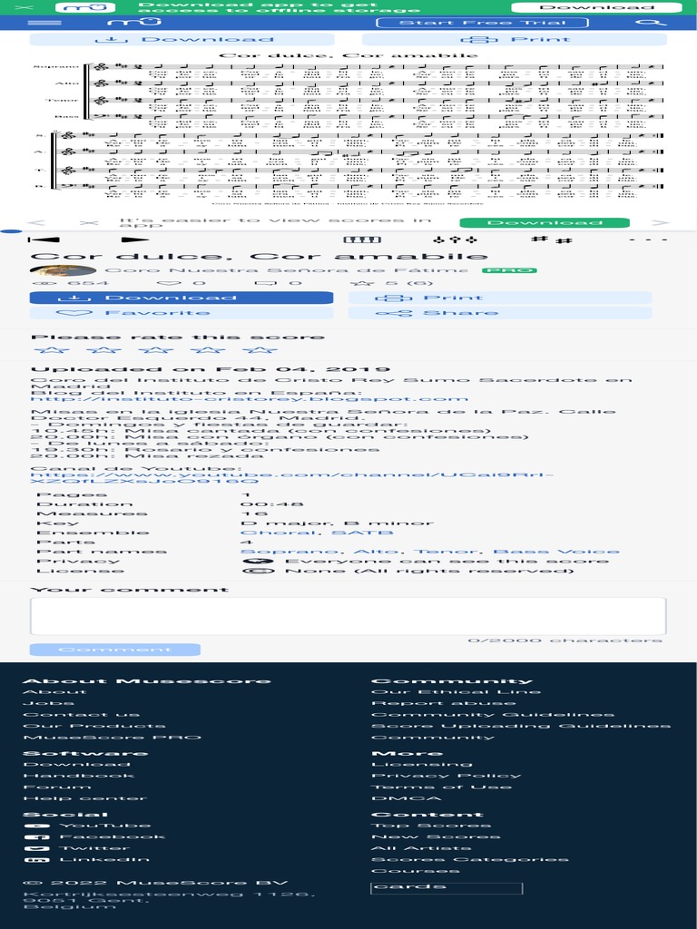 Cor Dulce, Cor Amabile Sheet Music For Soprano, Alto, Tenor, Bass Voice ...