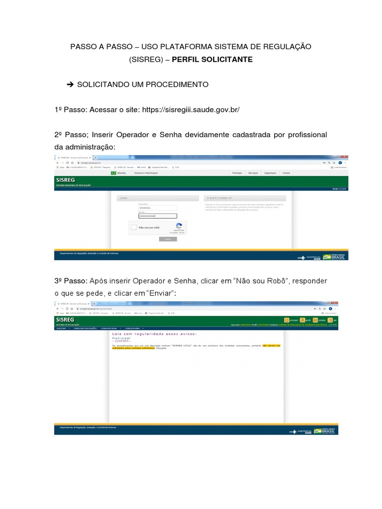 PASSO A PASSO PARA SOLICITAR PROCEDIMENTOS NO SISREG | PDF