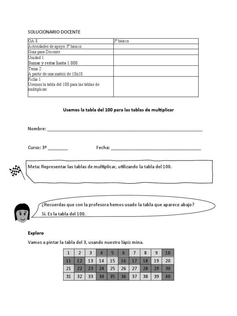 Guía de Multiplicación con Tabla del 100 | PDF