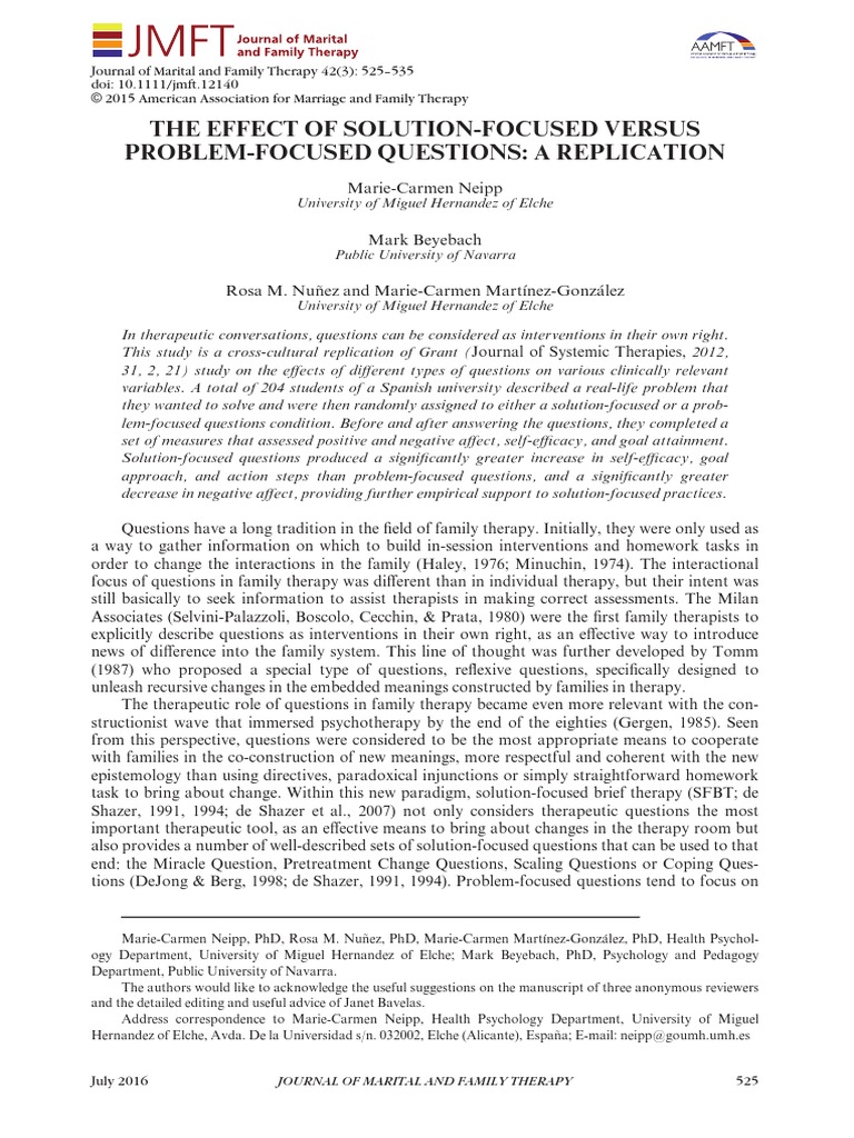 The Effect of Solution-Focused Versus Problem-Focused Questions: A ...