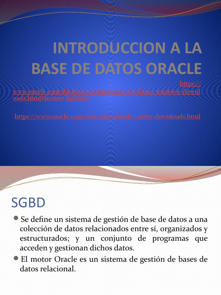 Introduccion A La Base de Datos Oracle | PDF | Bases de datos | Ciencias de la Computación