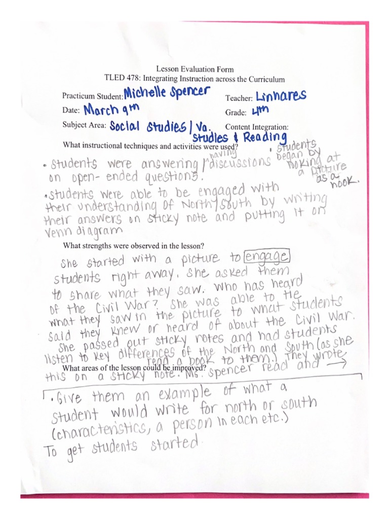 Lesson Evaluation Form | PDF