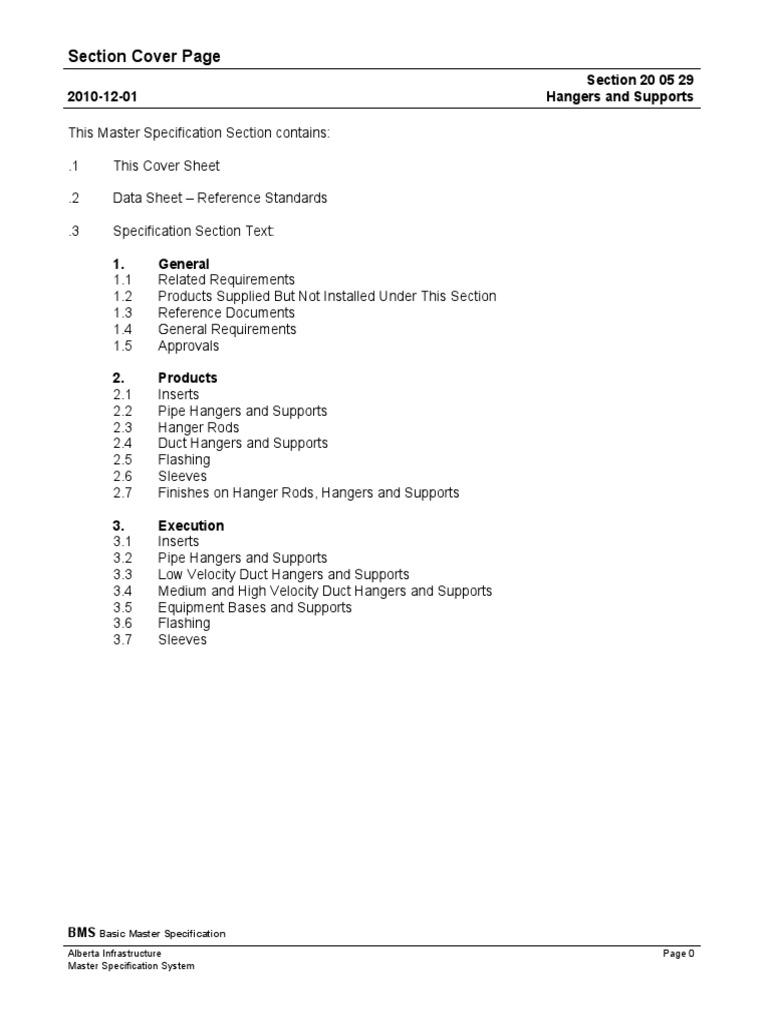 Section Cover Page: Section 20 05 29 2010-12-01 Hangers and Supports ...