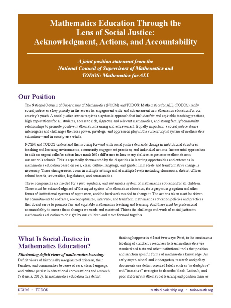 Mathematics Education Through The Lens of Social Justice ...
