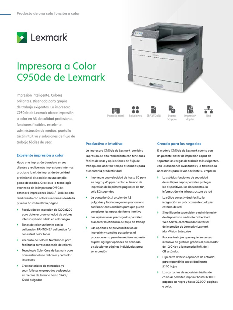Lexmark C950 Brochure | PDF | Impresora (Computación) | USB