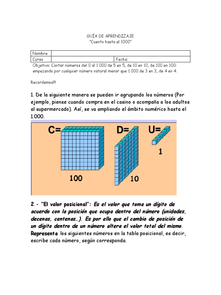 Valor Posicional en Números hasta 1000 | PDF | Métodos y materiales de ...