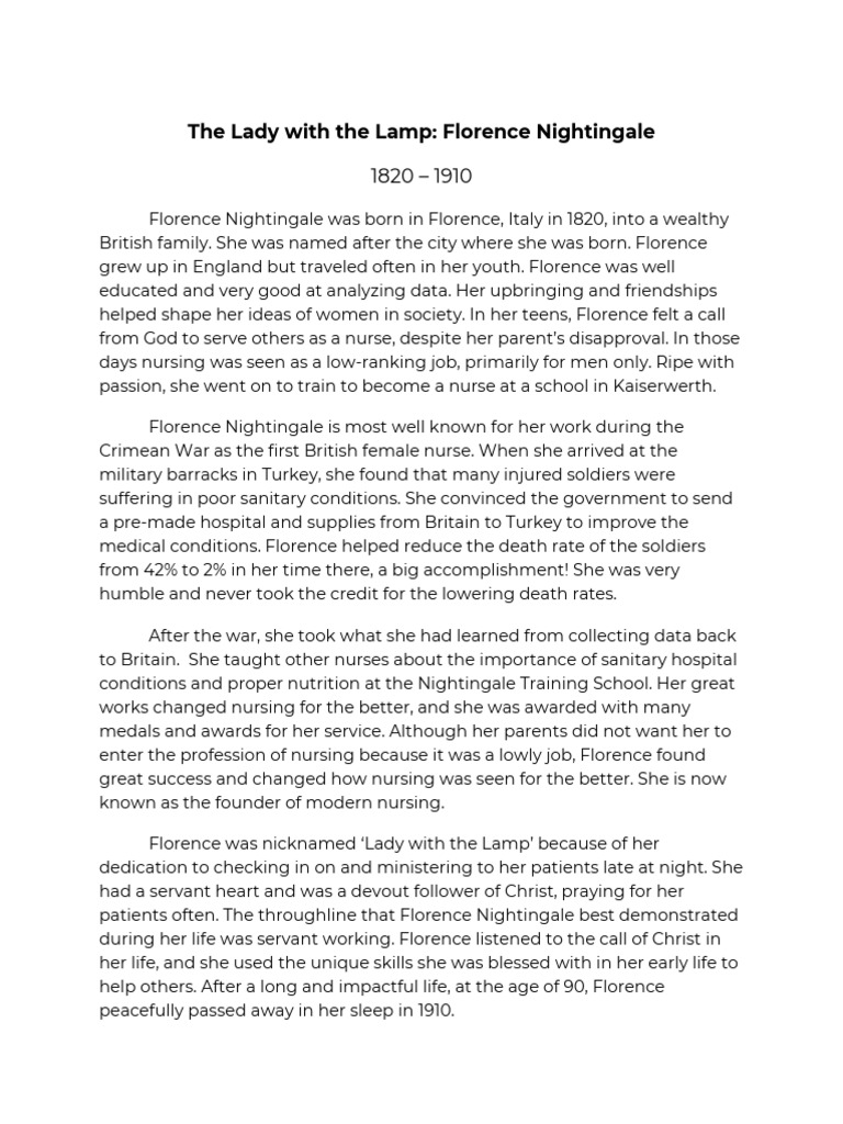 LWM Example Reports - Florence Nightingale | PDF | Florence Nightingale ...