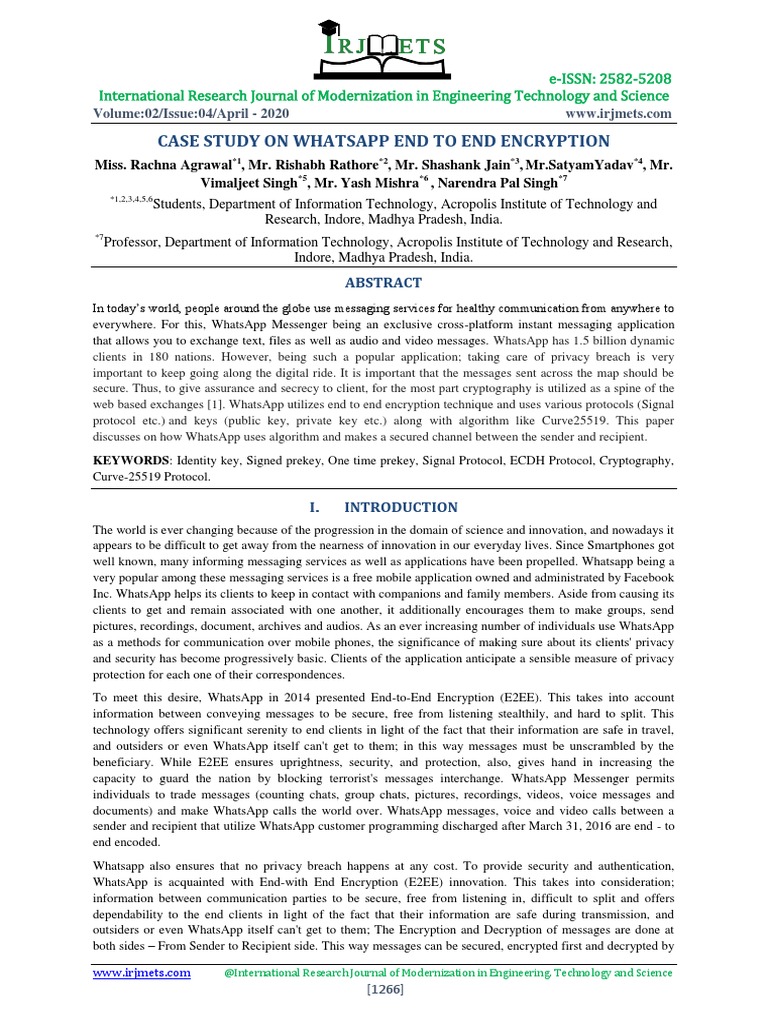 Case Study On Whatsapp End To End Encryption | PDF | Key (Cryptography ...